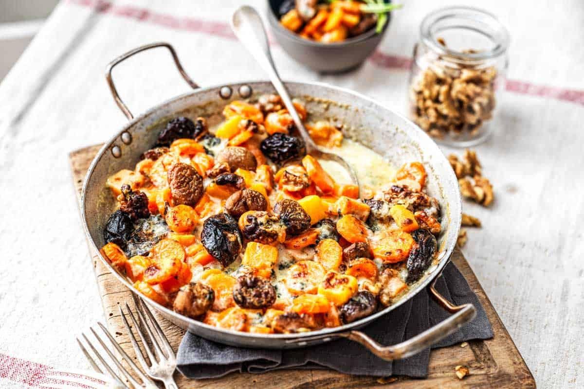 Gratin de Carotte, Patate Douce et Châtaigne, Crème au Roquefort ...